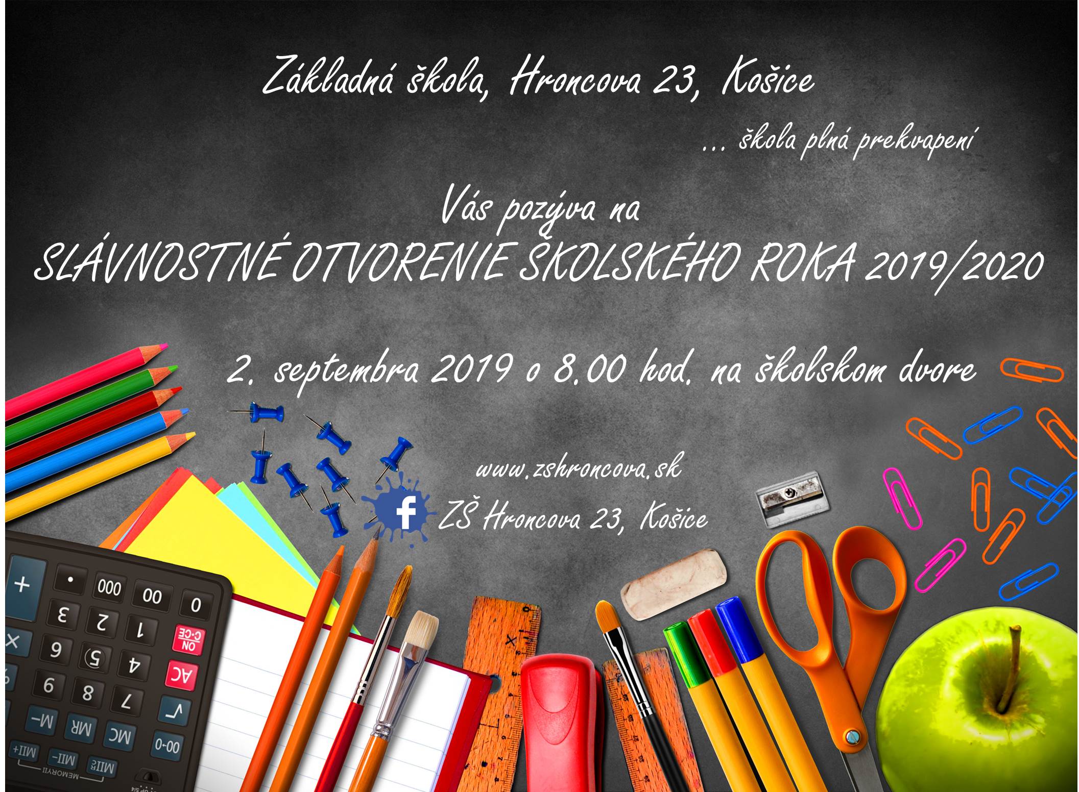 Slávnostné otvorenie školského roka 2019/2020 – POZVÁNKA – ZŠ Hroncova